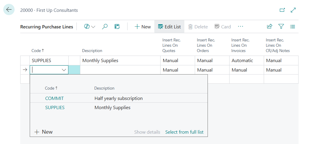 Set up recurring purchase orders